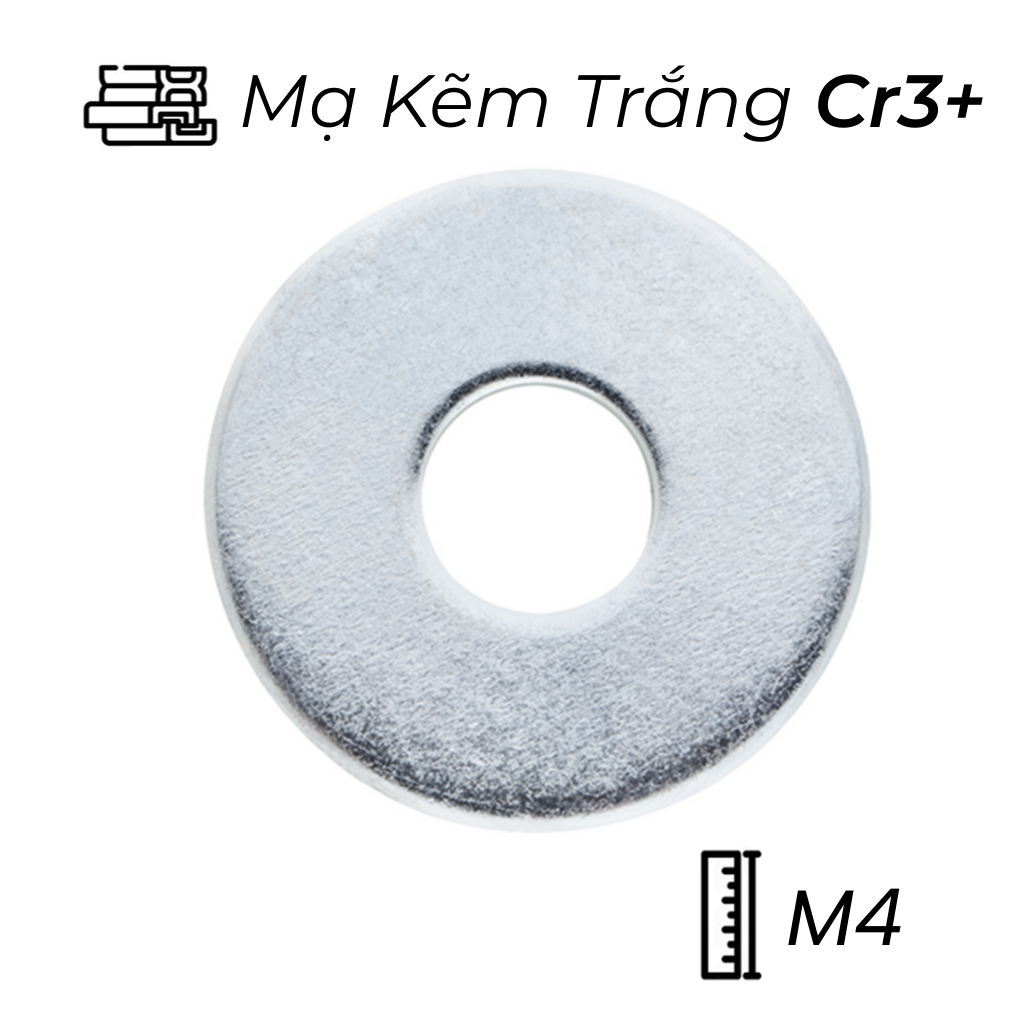Lông Đền Phẳng Thép Mạ Kẽm Trắng Cr3+ DIN9021 M4 | Mecsu.vn